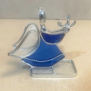 Art | Vtg Stained Blue Glass Angel Figurine Holding Candle Holder Tea ...